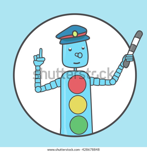 Robot Traffic Light Shows Right Way: vector de stock (libre de regalías ...