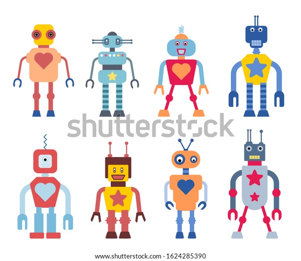 Robot Vectors Collection Cute Retro Robots Stock Vector (Royalty Free ...