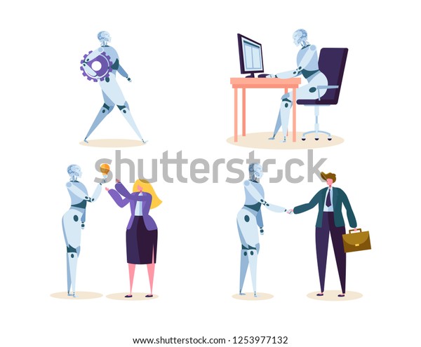 Robot Work Office People Machine Ai Stock Vector (Royalty Free ...