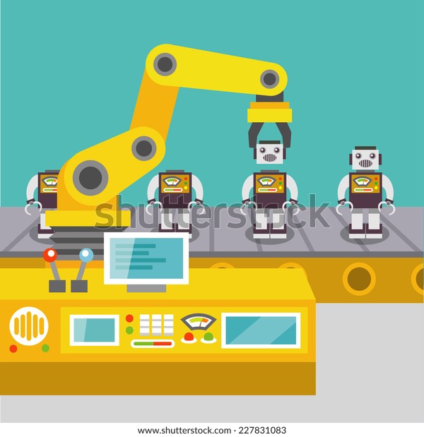 Robotic Arm Assemble Line Mechanic Manufacturing Stock Vector (Royalty ...
