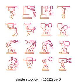 Robotic Arm Icons Manufacturing Process Red Stock Vector (Royalty Free ...