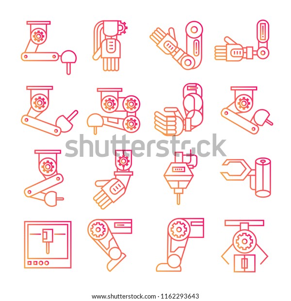Robotic Arm Icons Manufacturing Process Red Stock Vector (Royalty Free ...
