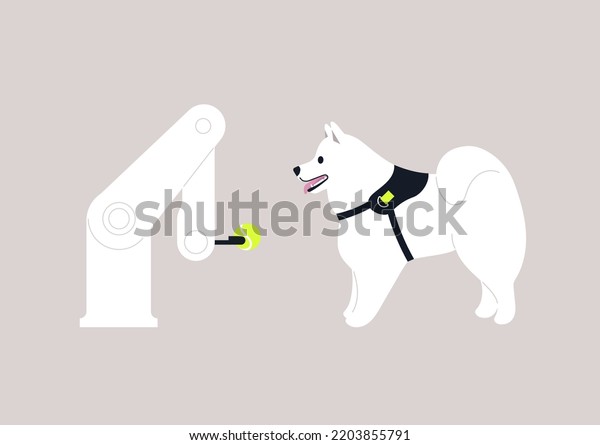 Robotic Arm Playing Ball Samoyed Dog Stock Vector (Royalty Free ...