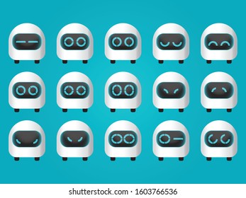 Vektor Stok Robotic Character Expressions Emotions Vector Set (Tanpa ...