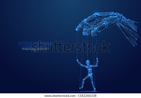 Robotic Cyborg Hand Manipulating Human Puppet Stock Vector (Royalty ...