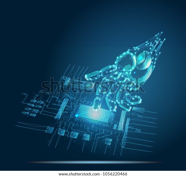 Robotic Hand Touching Digital Circuit Board Stock Vector (Royalty Free ...