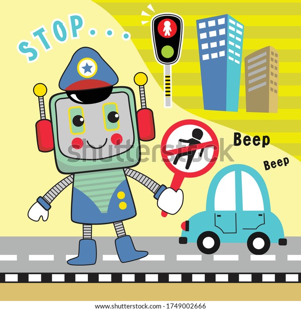 Robotic Policeman Funny Cartoonvector Illustration Stock Vector ...