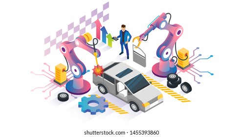 Robotics Automation Vector Illustration Isometric Machines Stock Vector ...