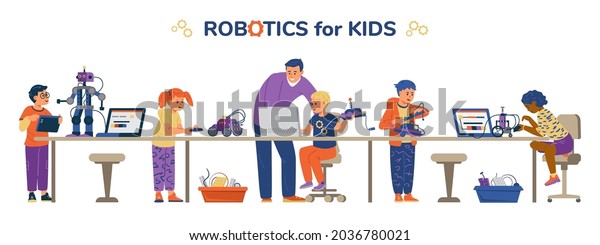 Robotics Kids Horizontal Vector Banner Children Stock Vector (Royalty ...