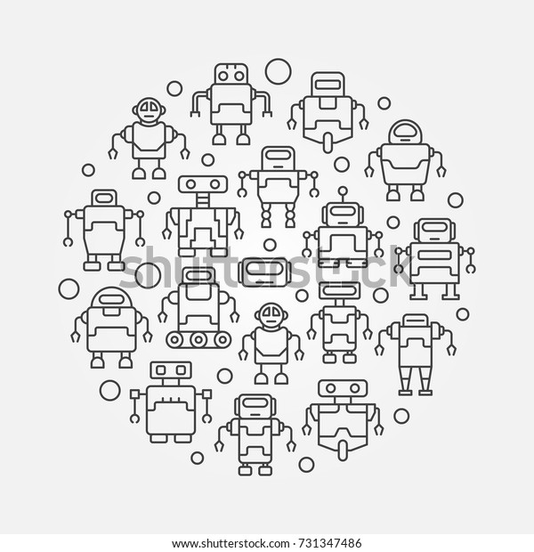 Robots Circular Linear Illustration Vector Round Stock Vector (Royalty ...