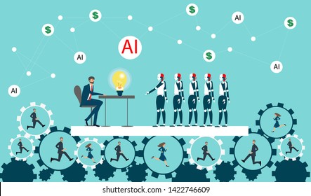 Robots Replacing Humans Work Business Automatization 스톡 벡터(로열티 프리 ...