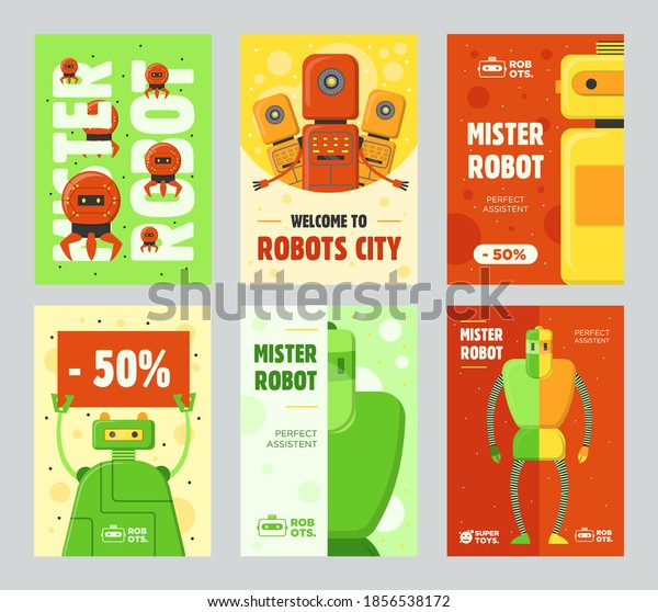 Robots Retail Flyers Set Humanoids Cyborgs Stock Vector (Royalty Free ...