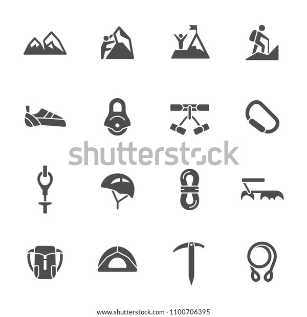 Rock Climbing Icon Set Stock Vector (Royalty Free) 1100706395