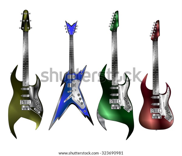 Rock Electric Guitars Different Types Isolated Stock Vector (Royalty ...