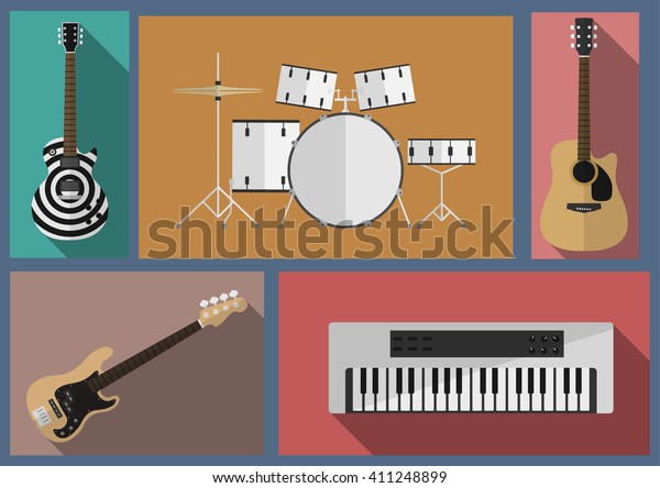 Rock Music Instruments Set White Drums Stock Vector (Royalty Free ...