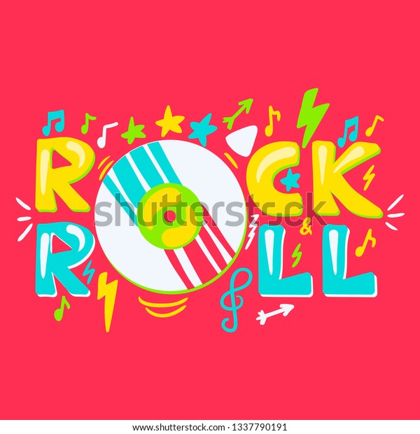Rock N Roll Cartoon Vector Lettering 스톡 벡터(로열티 프리) 1337790191 ...