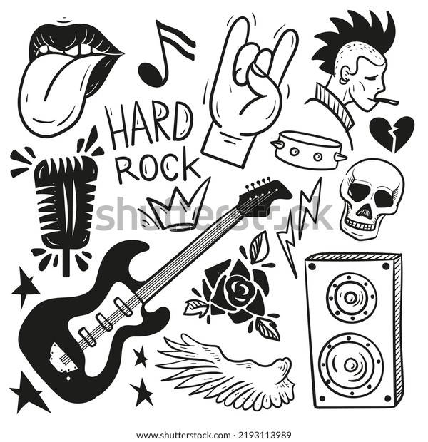 Rock Roll Doodle Style Hard Rock Stock Vector (Royalty Free) 2193113989 ...