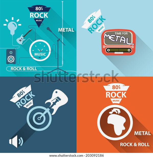Rock Roll Icons Stock Vector (Royalty Free) 203092186 | Shutterstock