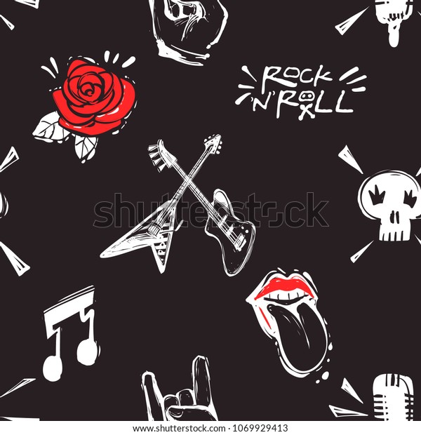 Rock Roll Seamless Pattern Rocknroll Signs Stock Vector (Royalty Free ...