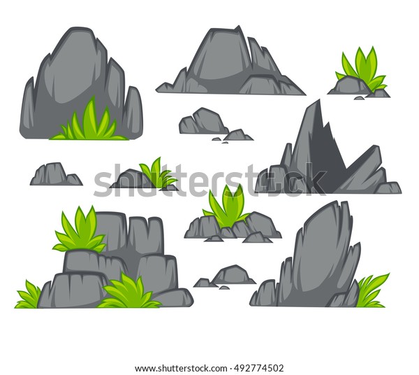 Rock Stone Cartoon Flat Style Set Stock Vector (Royalty Free) 492774502 ...