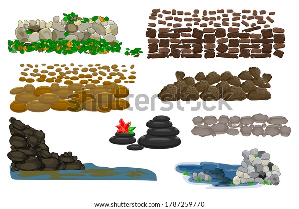 Rock Stone Cartoon Set Isolated On Stock Vector (Royalty Free ...