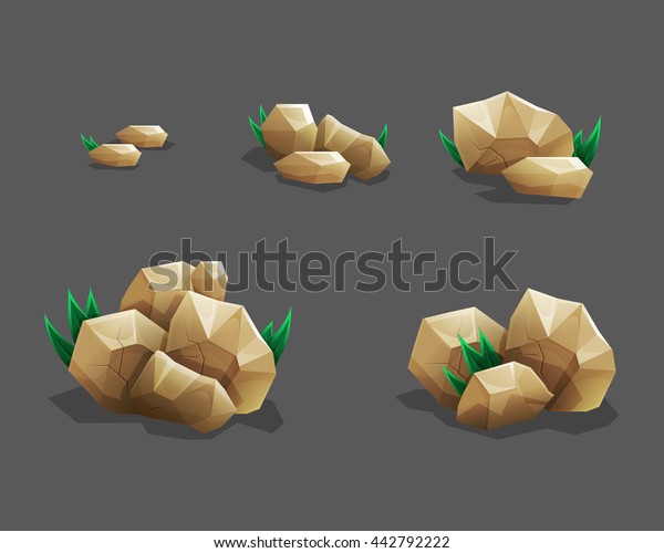 Rock Stone Set Grass Cartoon Stones Stock Vector (Royalty Free) 442792222