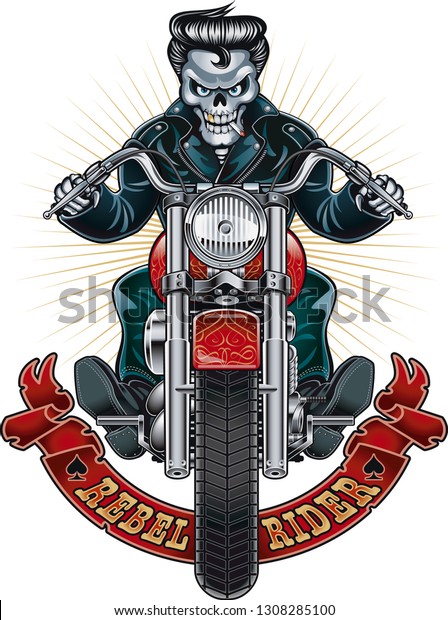 Rockabilly Skeleton Riding Motorcycle Stock Vector (Royalty Free ...