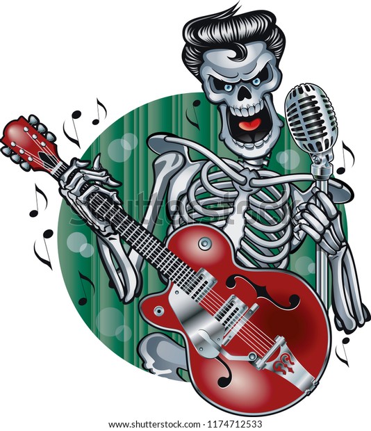 Rockabilly Skeleton Singing Playing Guitar: เวกเตอร์สต็อก (ปลอดค่า ...