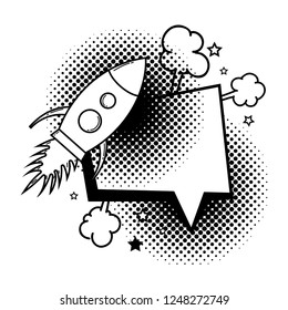 Rocket Flying Speech Bubble Pop Art Stock Vector (Royalty Free ...