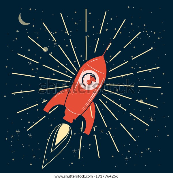 Rocket Outer Space Retro Vintage Astronaut Stock Vector (Royalty Free ...