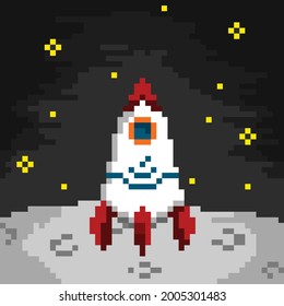 Rocket Ship Moon Pixel Art Style Stock Vector (Royalty Free) 2005301483 ...