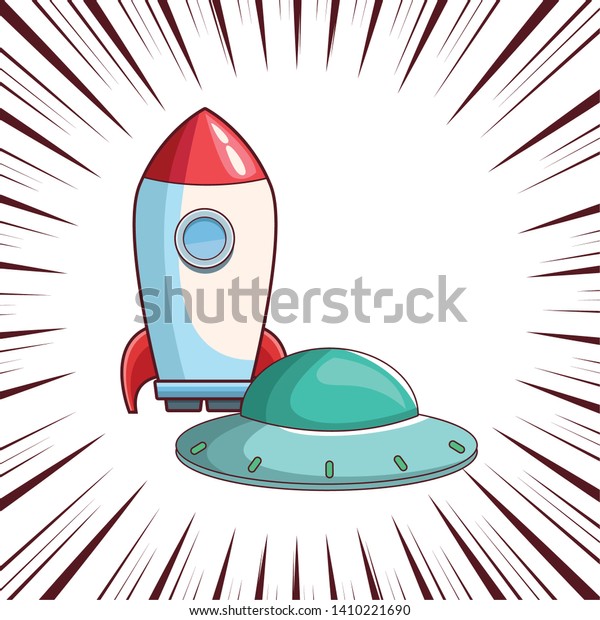 Rocket Skyrocket Spaceship Cartoon Over Comic Stock Vector (Royalty ...