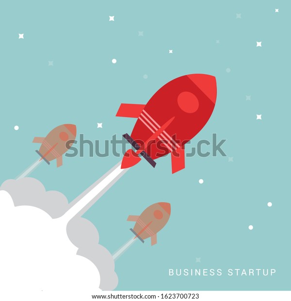 Rocket Spaceship Launch Stars Into Blue Stock Vector (Royalty Free ...