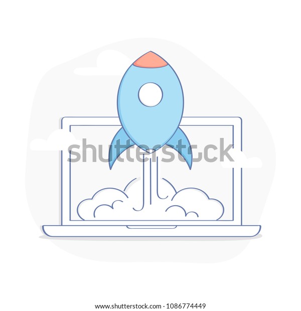 Rocket Spaceship Starts Future Science Launching Stock Vector (Royalty ...