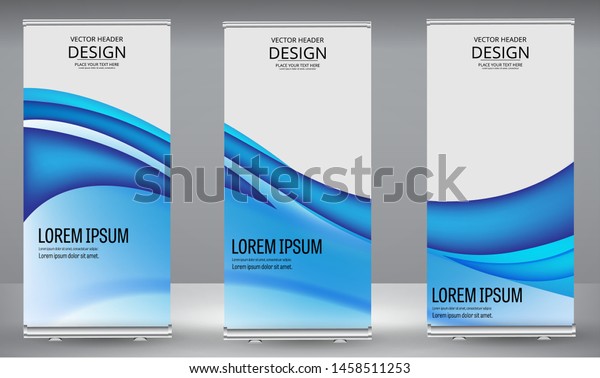 Roll Banner Blue Line Wave Standee Stock Vector (Royalty Free) 1458511253
