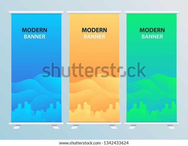 Roll up banner design. Vertical narrow flyer template. Advertising ...