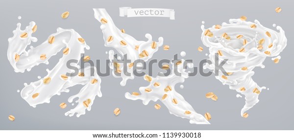 Rolled Oats Milk Splashes 3d Realistic Stock Vector (Royalty Free ...