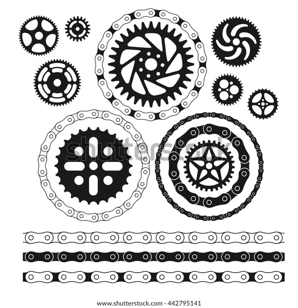 Roller Chains Bicycles Gears Set Isolated Stock Vector (Royalty Free ...