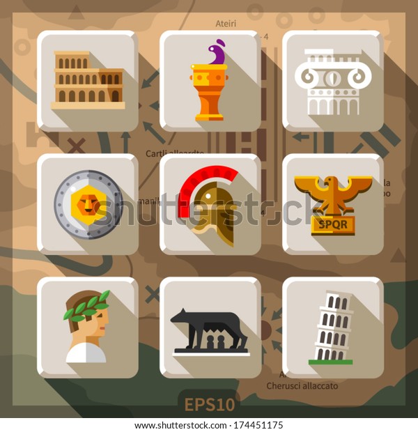 로마 제국 플랫 아이콘 세트고대 이탈리아 스톡 벡터(로열티 프리) 174451175 | Shutterstock