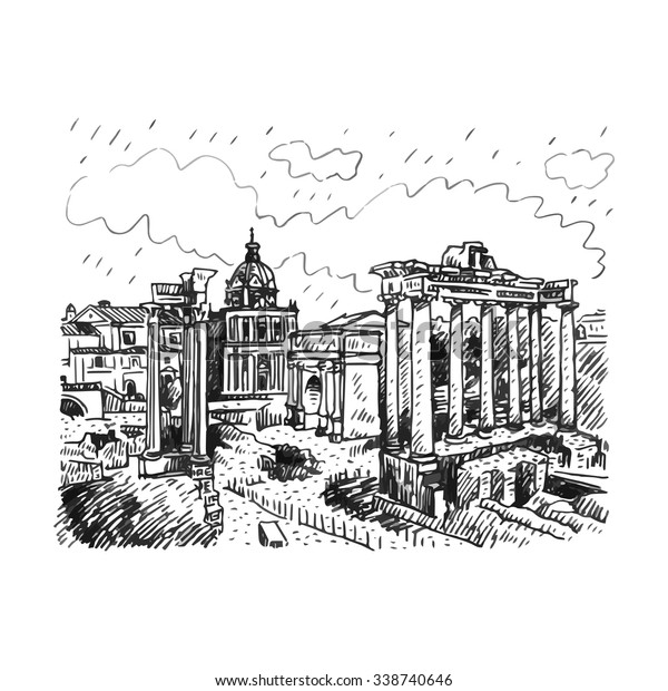 Roman Forum Rome Italy Vector Hand Stock Vector (Royalty Free) 338740646