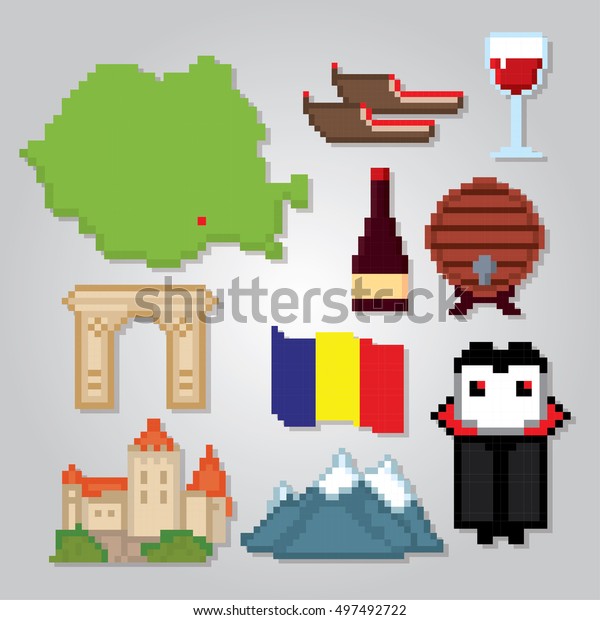 Romania Icon Set Pixel Art Old Stock Vector (Royalty Free) 497492722 ...