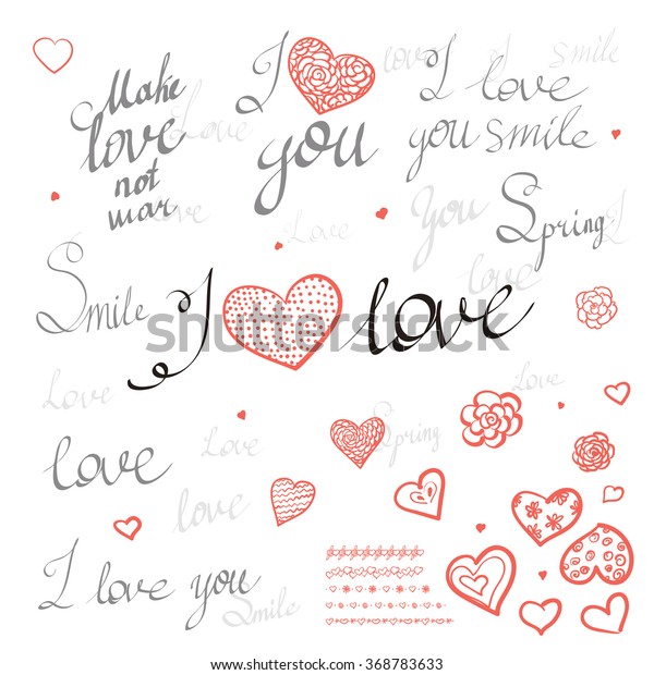 Romantic Calligraphy Hand Drawn Heart Words Stock Vector (Royalty Free ...