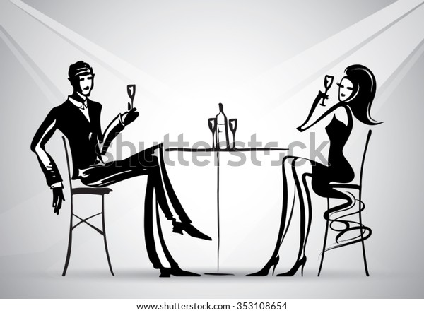 Romantic Dinner Lovers Sketch Drawing Vector Stock Vector (Royalty Free ...