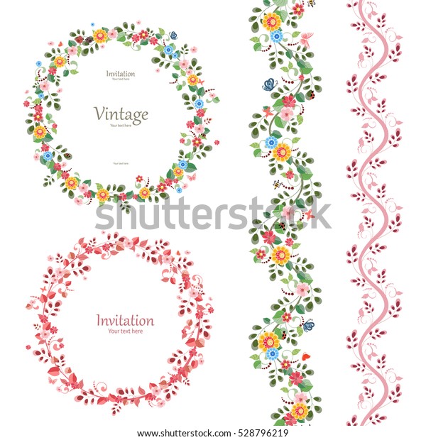 Romantic Floral Collection Vertical Seamless Borders Stock Vector ...