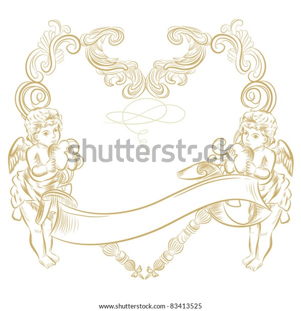 Romantic Gold Angels Card Stock Vector (Royalty Free) 83413525