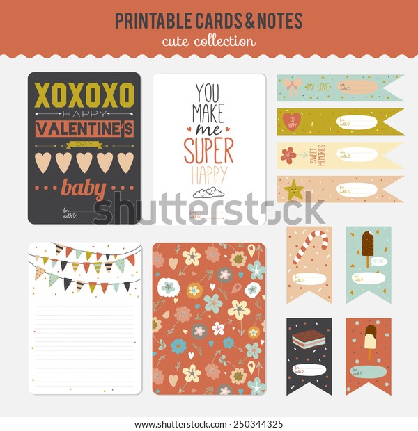Romantic Love Cards Notes Stickers Labels Stock Vector (Royalty Free ...