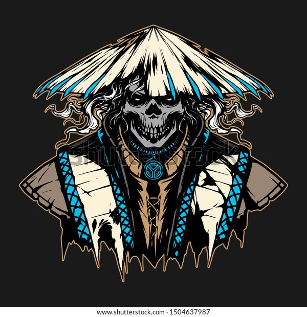 ronin skull in hat illustration