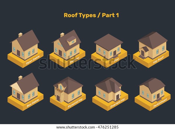 Roof Types Vector Set Colored Isolated Stock Vector (Royalty Free ...