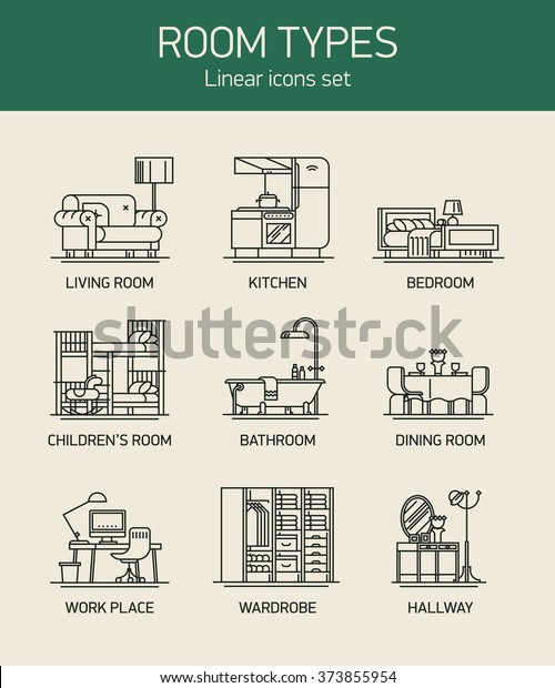 Room Types Home Interior Linear Icons Stock Vector (Royalty Free ...