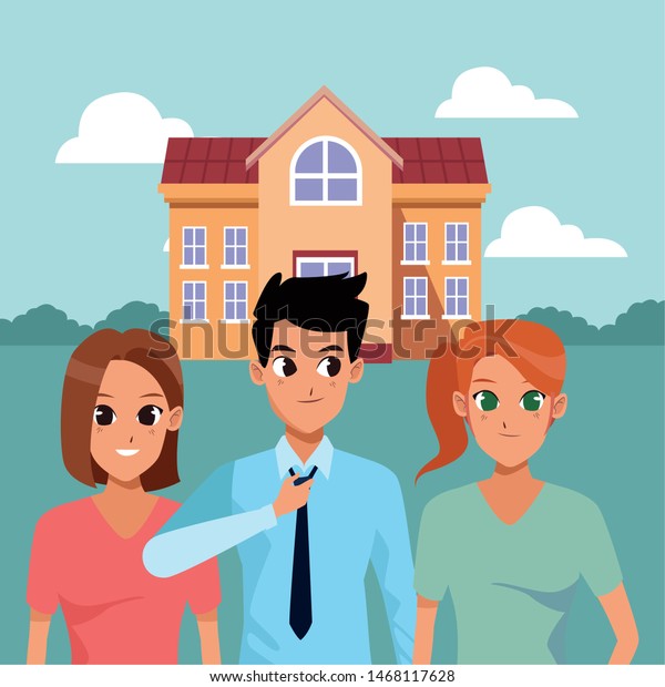 Roomates Smiling Outside House Park Cartoons Stock Vector (Royalty Free ...